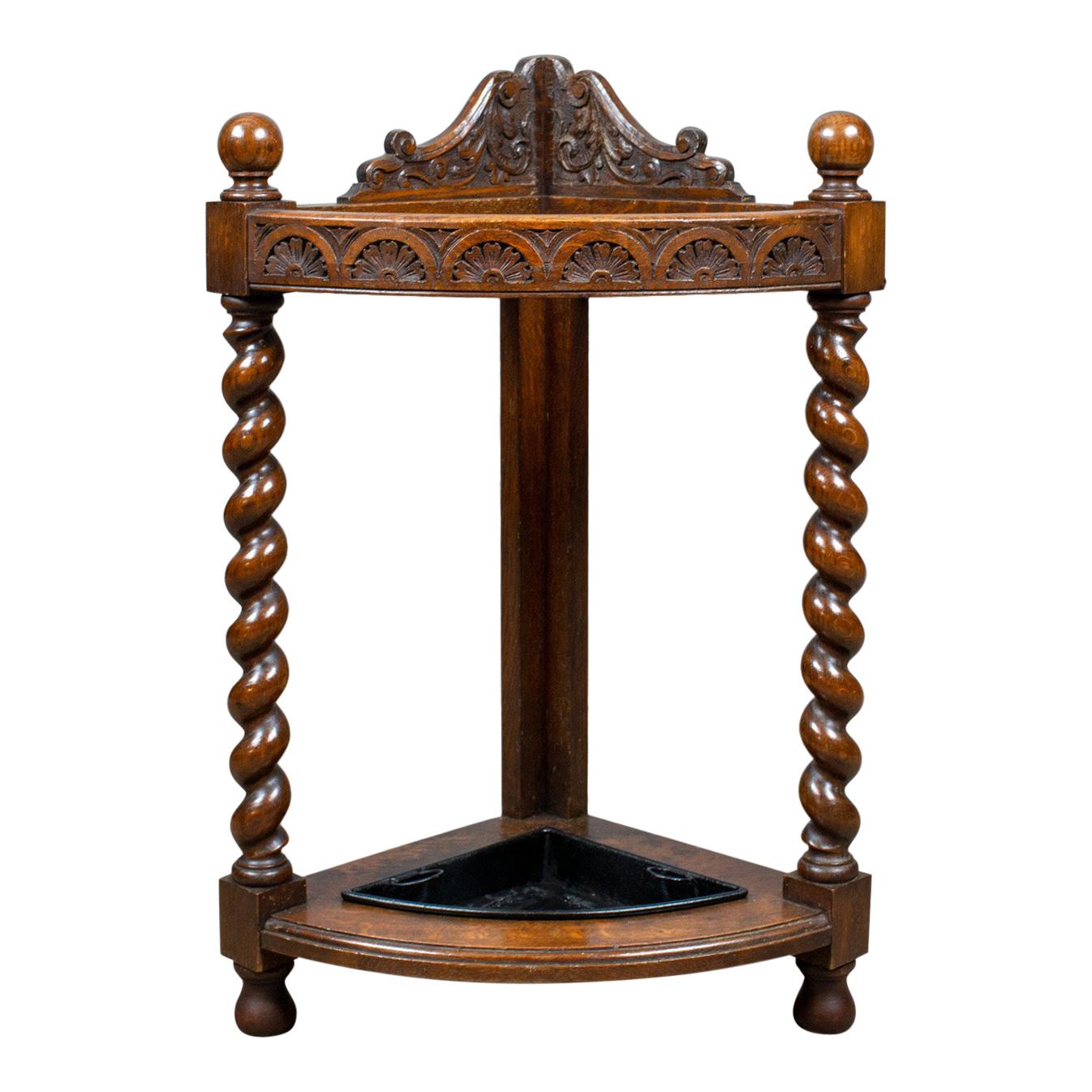 Antique Corner Stick Stand, Edwardian, Umbrella, Oak, Early 20th ...