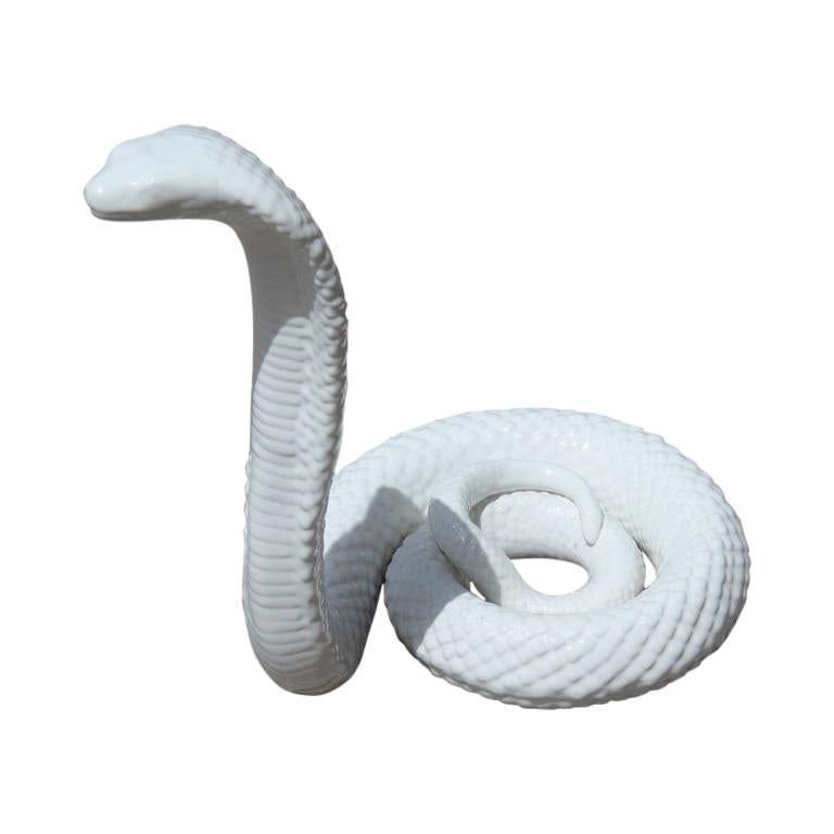 Great White Ceramic Cobra Tommaso Barbi Italian Design 1970s Snake at ...