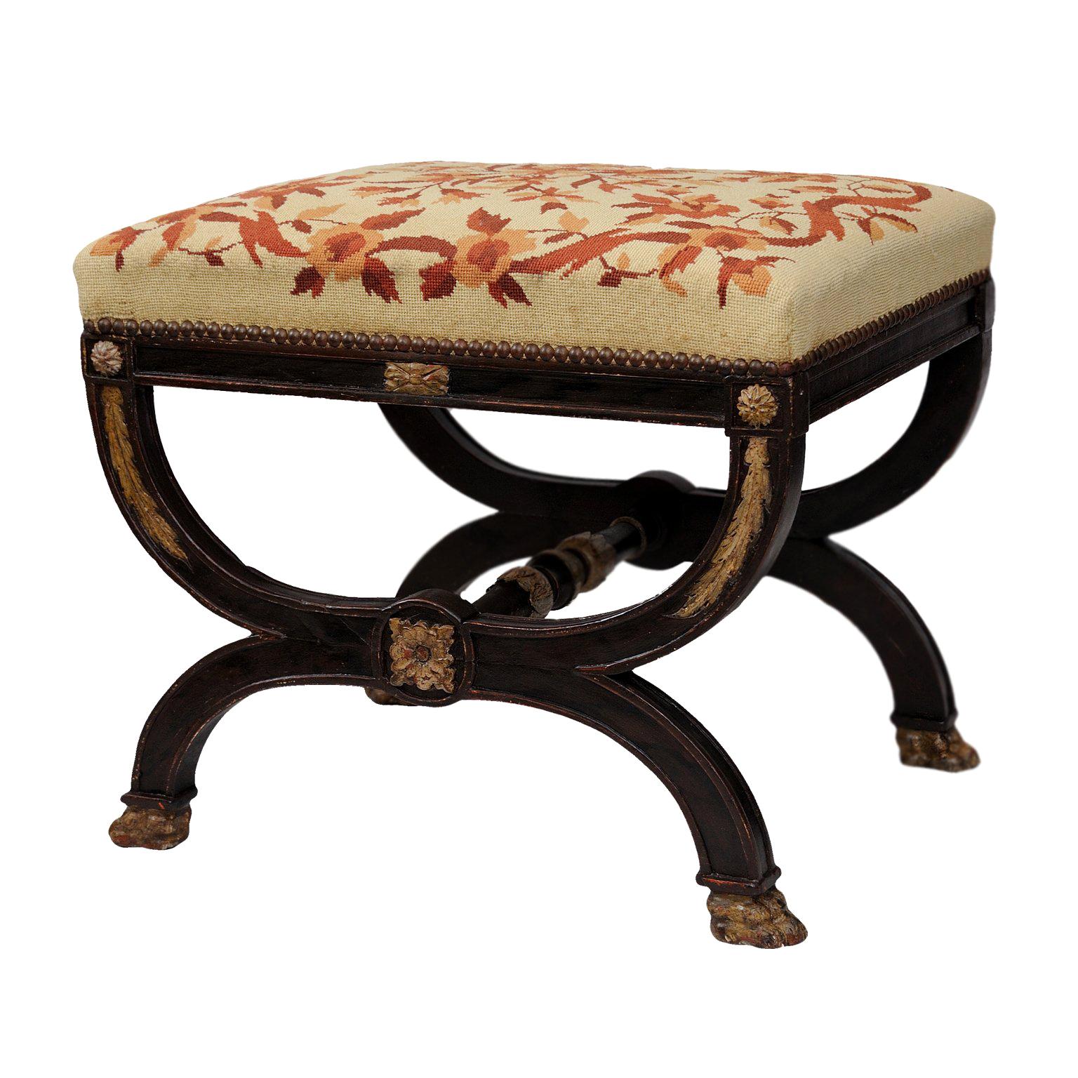 French 2nd Empire Napoleonic Style Ebonised and Parcel Gilt X-frame ...