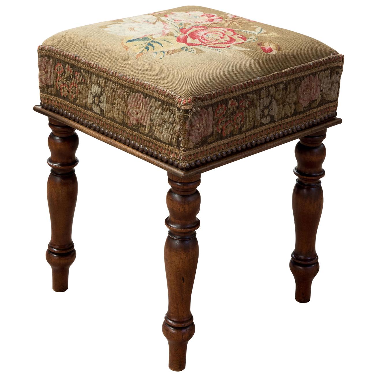 Victorian Mahogany Stool with Embroidery For Sale at 1stDibs