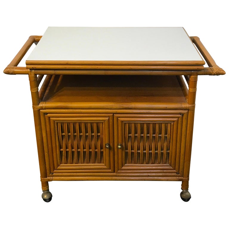 Midcentury Rattan Expandable Bar Cart at 1stDibs