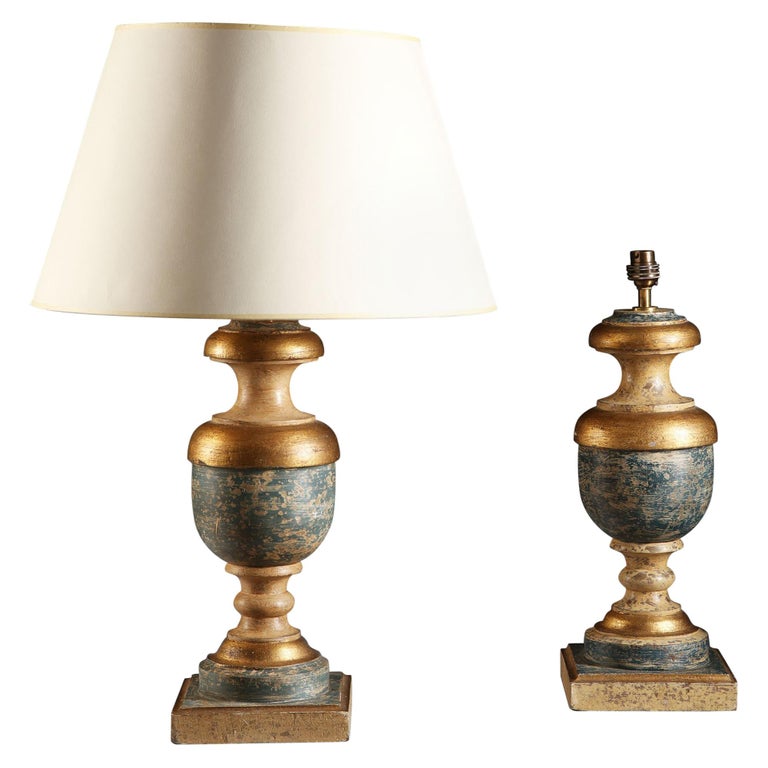 Pair of Italian Wooden Baluster Table Lamps with Polychrome Painted ...