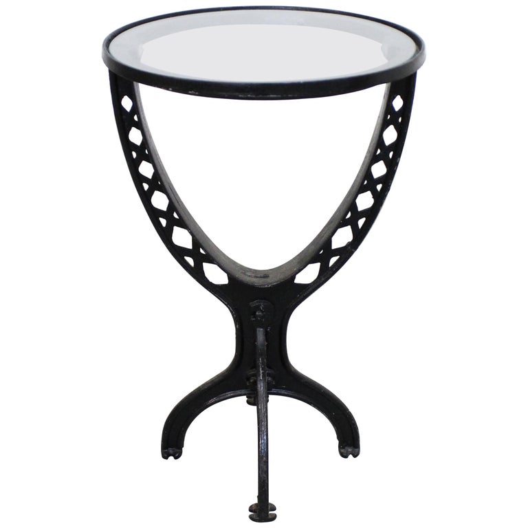 Vintage Industrial Wrought Iron Glass Top End or Side Table at 1stDibs