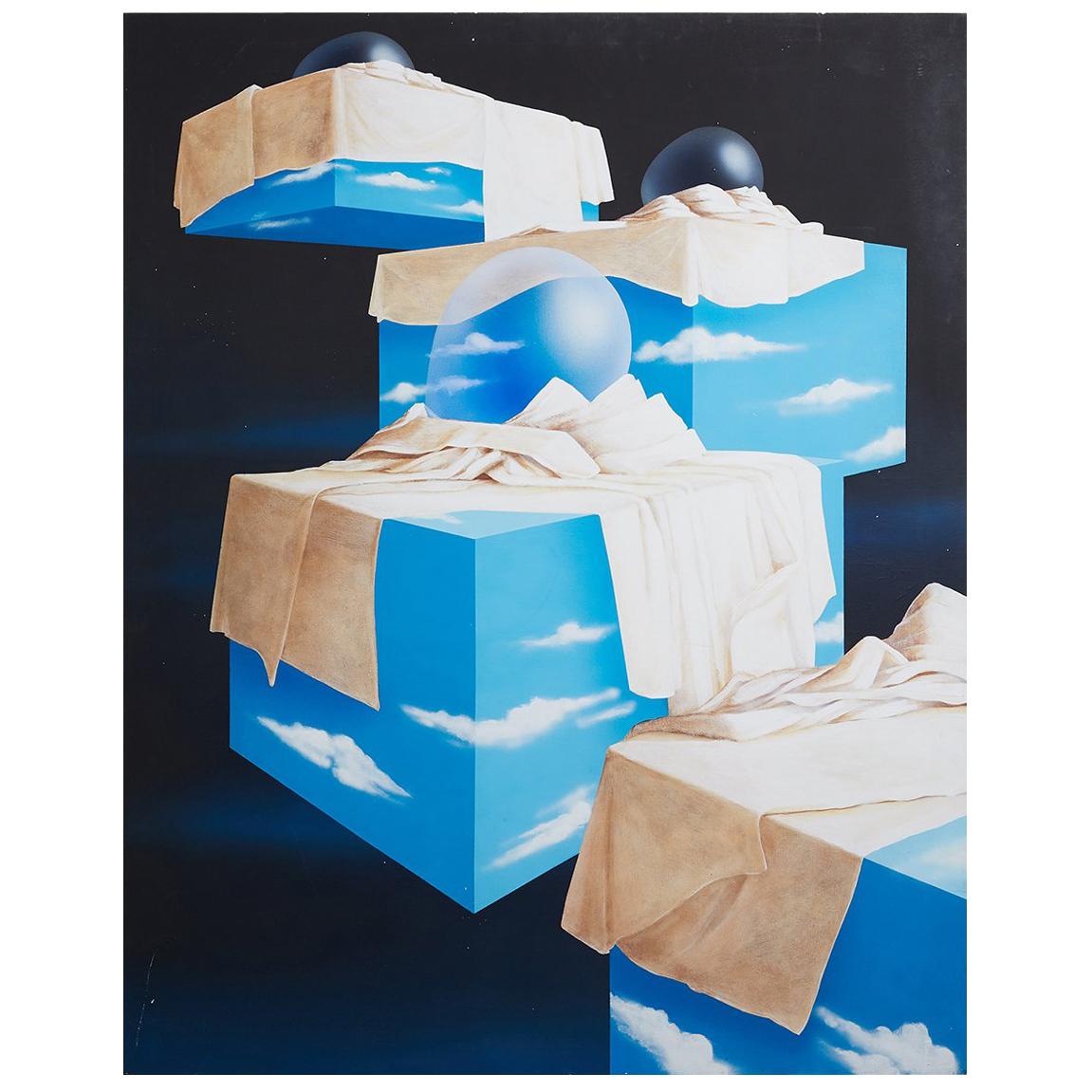 Surrealist Painting of Boxes 1971 at 1stDibs