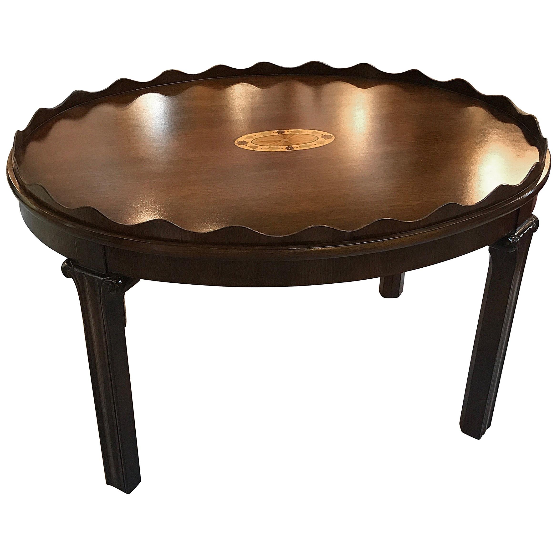 English Style Inlaid Mahogany Gallery Edge Coffee Table For Sale at ...