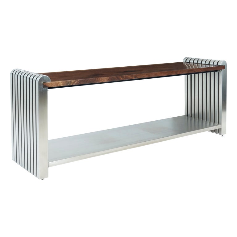 Jay Spectre Stainless Steel and Walnut Console Table at 1stDibs