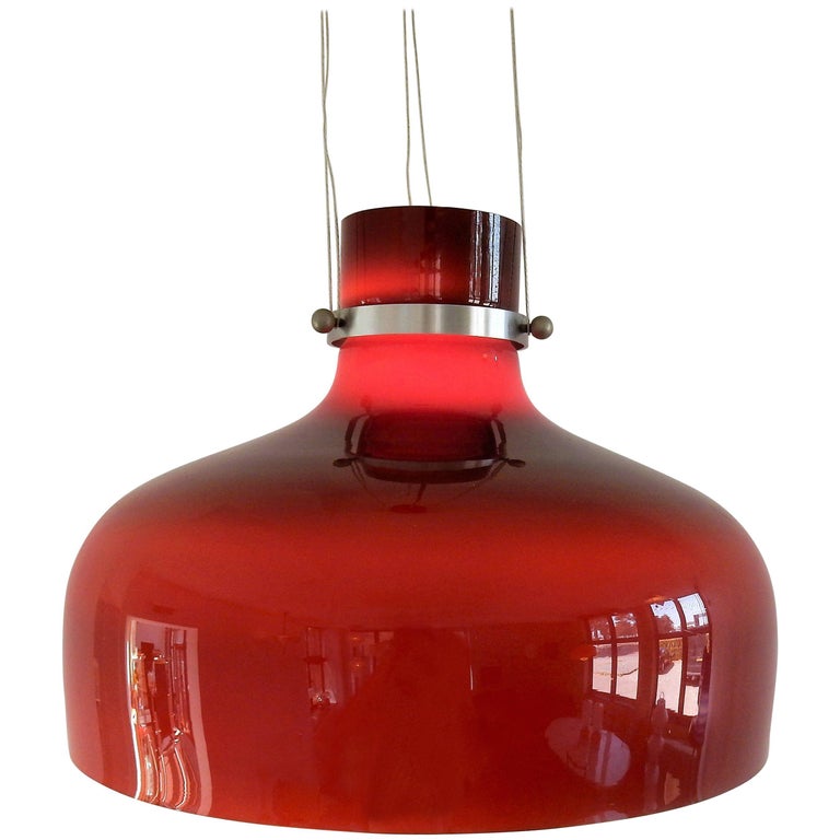 Red Triple Layered Brown/Red Glass Pendant Light, 1960s For Sale at 1stDibs