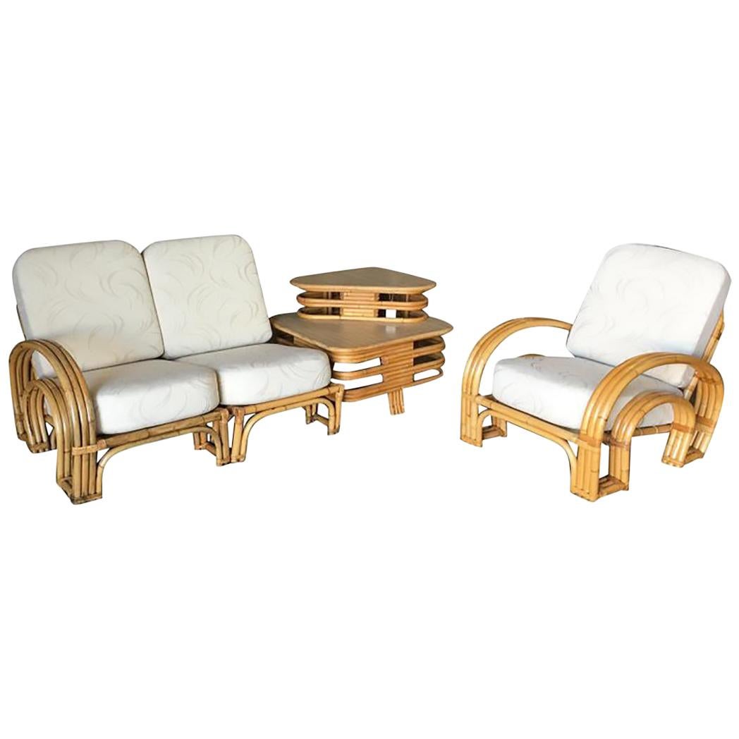 Vintage 5-Piece Rattan Bamboo Pretzel Sunroom Tiki Living Room Sofa ...