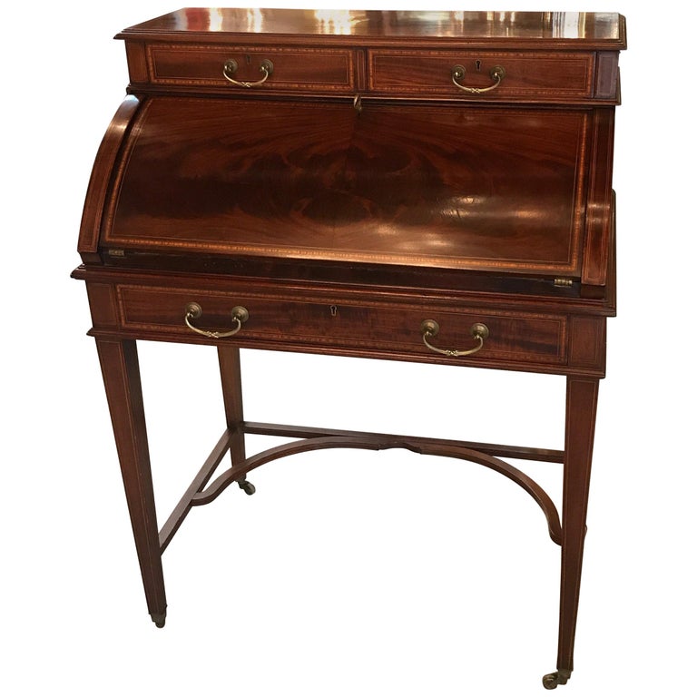 Antique Flame Mahogany Inlaid Fall Front Desk with Inlay For Sale at ...
