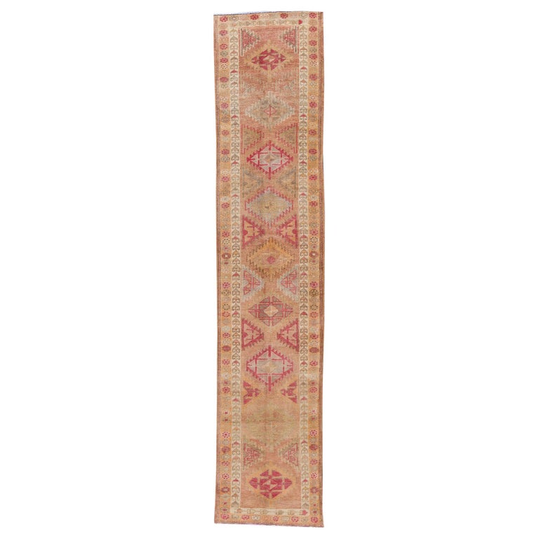 Anatolian Village Handmade Tribal Motif Peach Runner Rug For Sale at ...