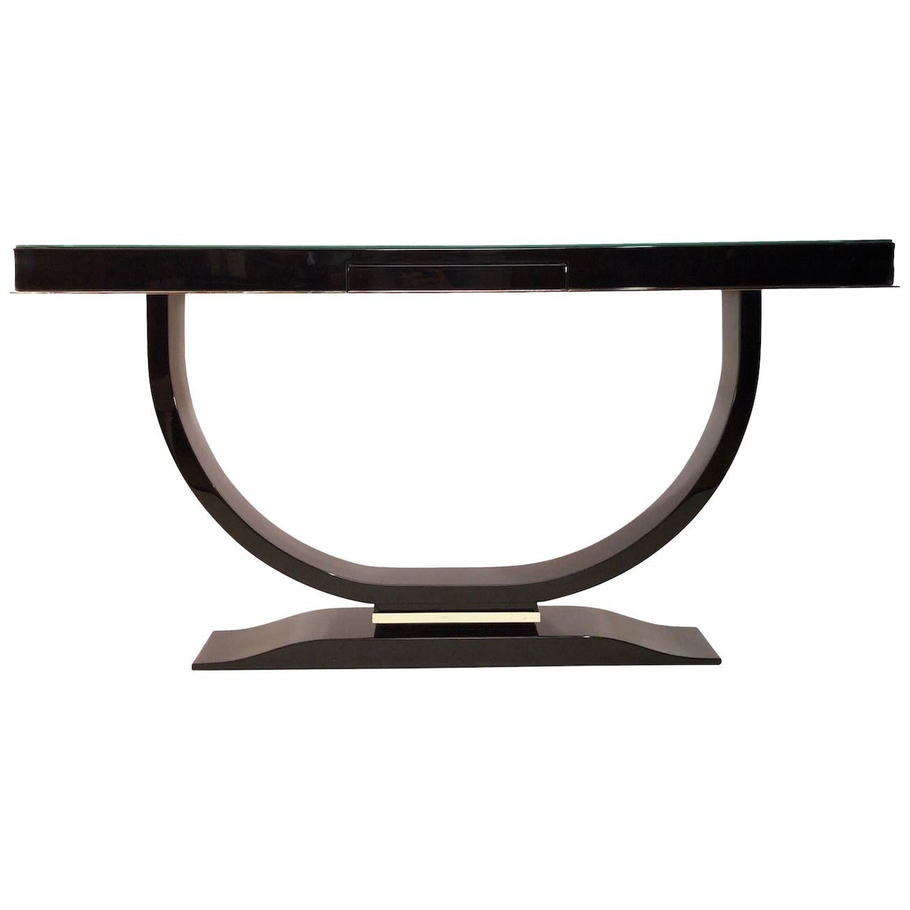 Black Art Deco Console Table with Drawer on a Semi-Circle Curved Foot ...
