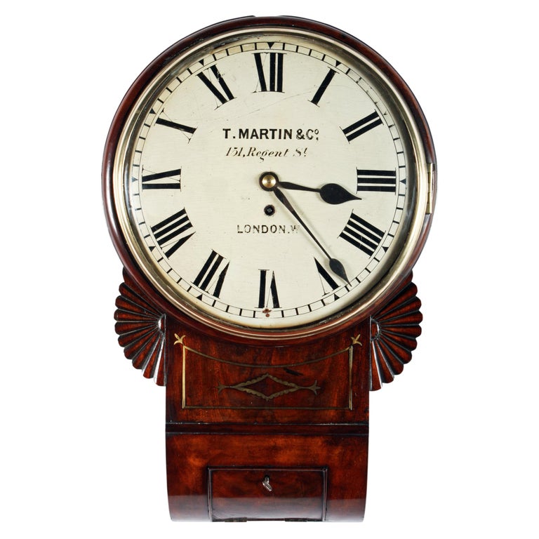 19th Century Regency Mahogany Fusee Wall Clock For Sale at 1stDibs