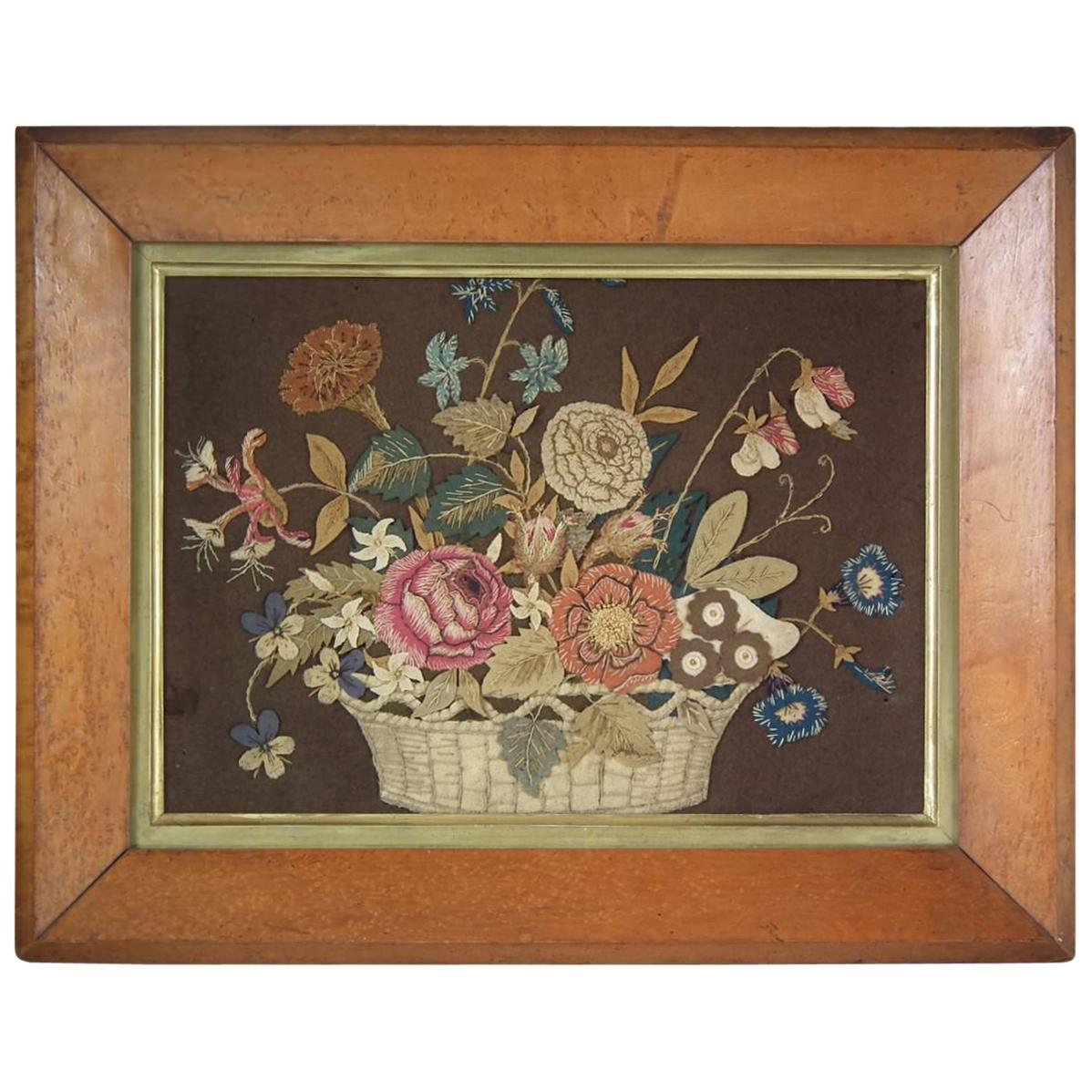 Antique Flower Basket Appliqué Embroidery at 1stDibs