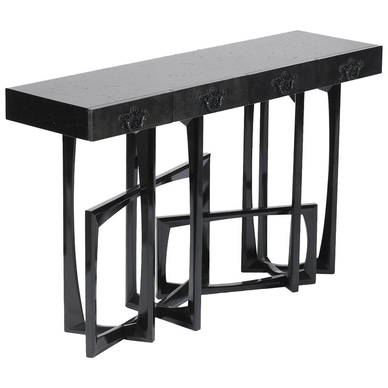 Konsole mit schwarzem Rahmen aus massivem Mahagoni, schwarz lackiert im ...