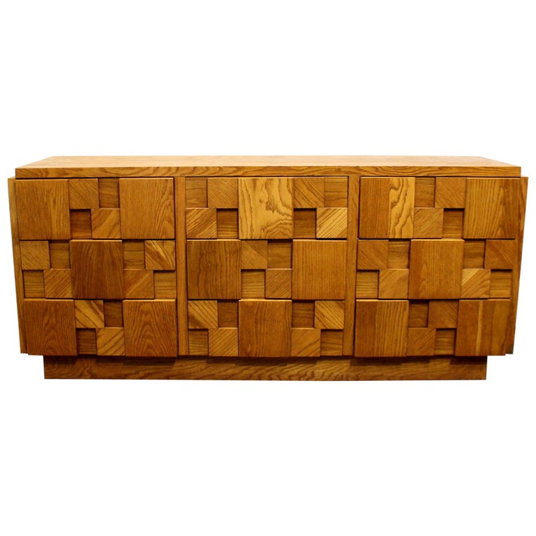 1970s Mid-Century Modern Brutalist Mosaic Patchwork Dresser by Lane in ...