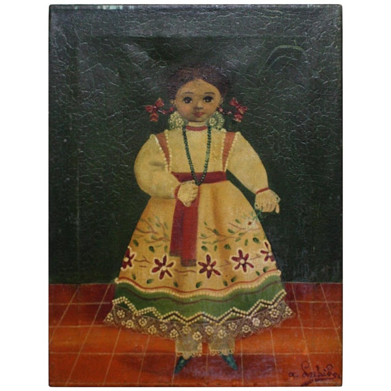 Agapito Labios Mexican 1898-1996 Oil on Canvas Folk Art at 1stDibs
