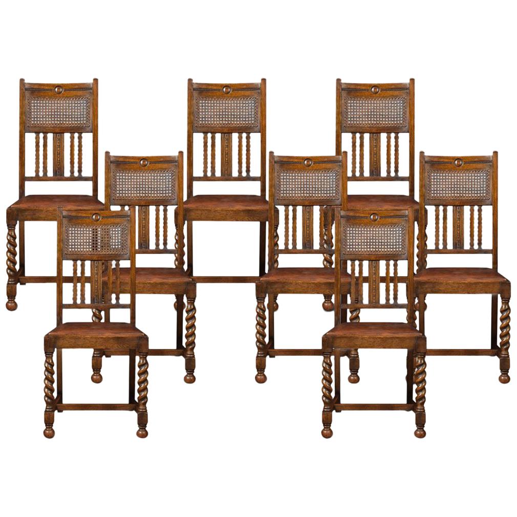 Set of Eight Oak High Back Dining Chairs at 1stDibs