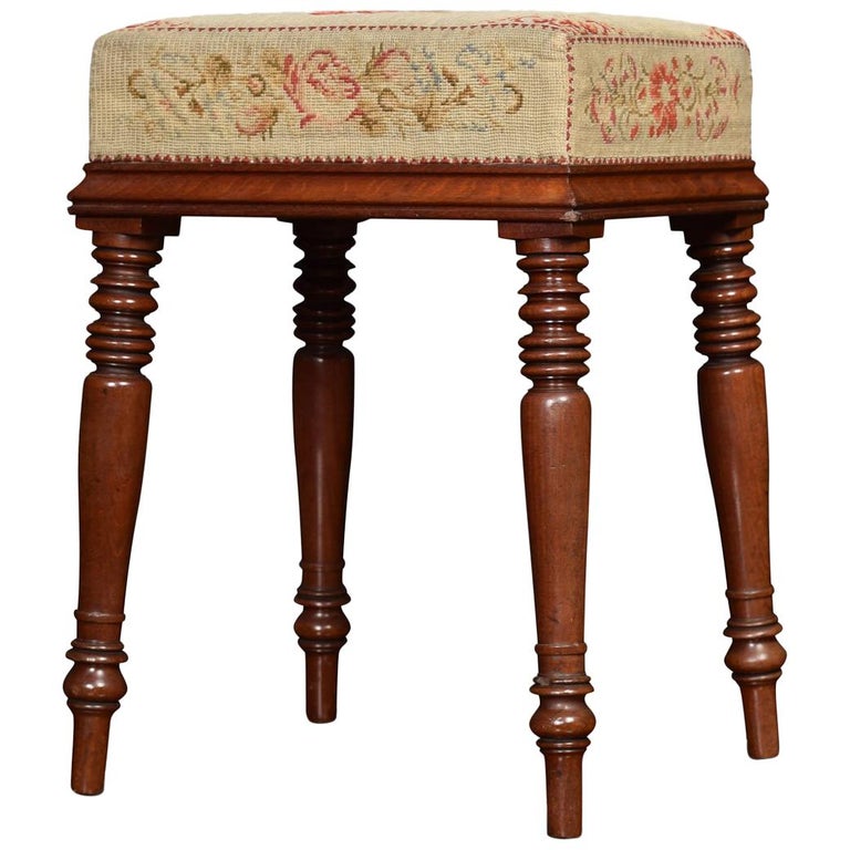 Regency Mahogany Needlepoint Stool at 1stDibs