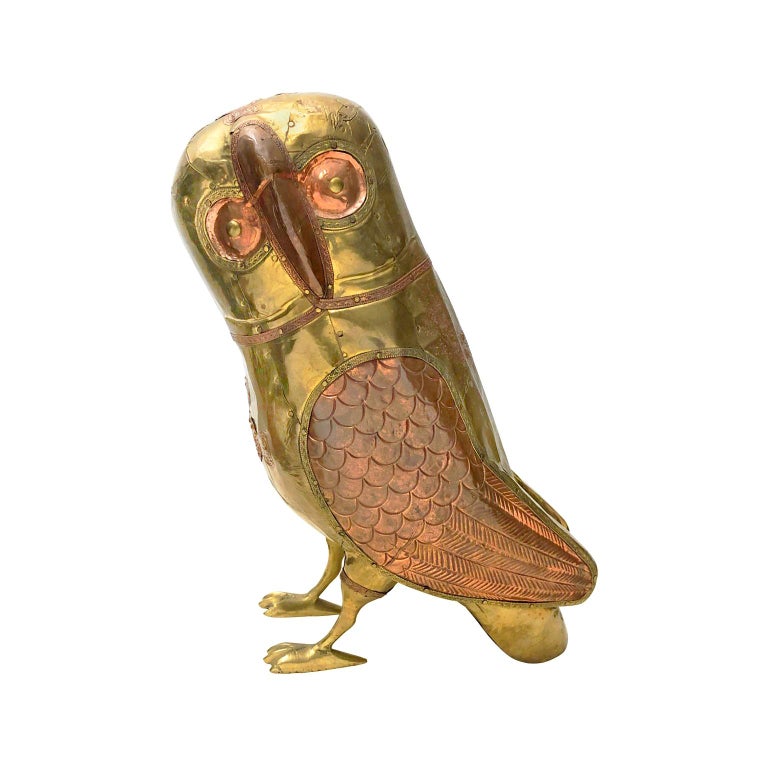 1970s Brass and Copper Owl Sculpture at 1stDibs