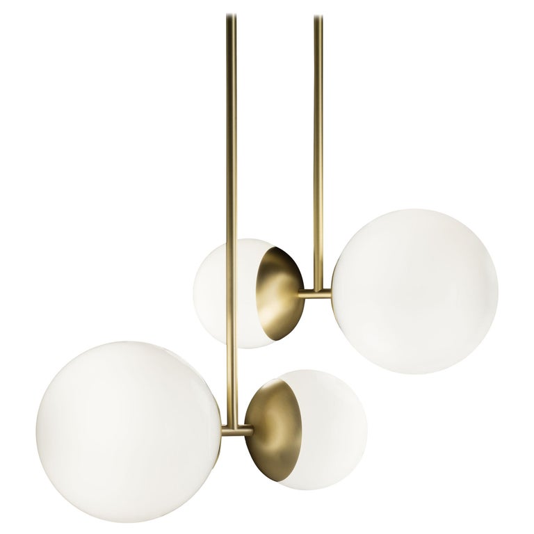 Biba Sospensione Ceiling Lamp in Satin Brass and White Glass for Tato ...