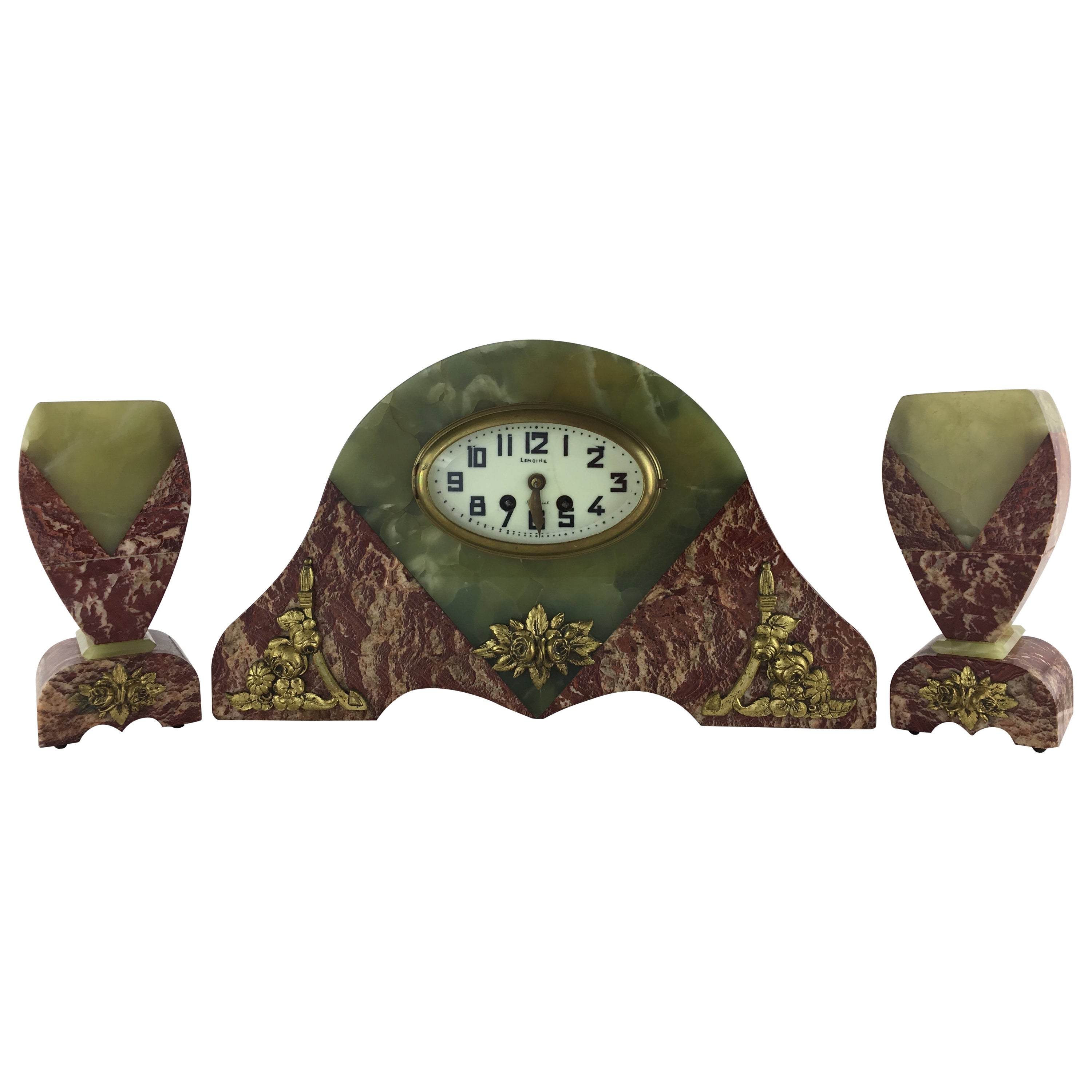 Outstanding Art Deco Exotic Onyx Clock by Sessions with Brass Mounts at ...