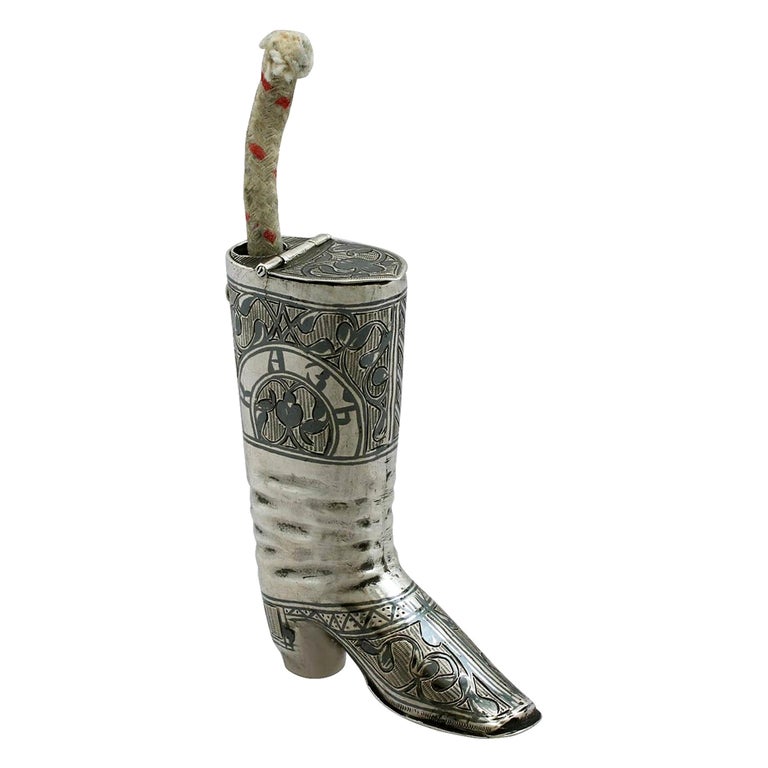 Antique Silver Boot Vesta Case and Taper Holder For Sale at 1stDibs