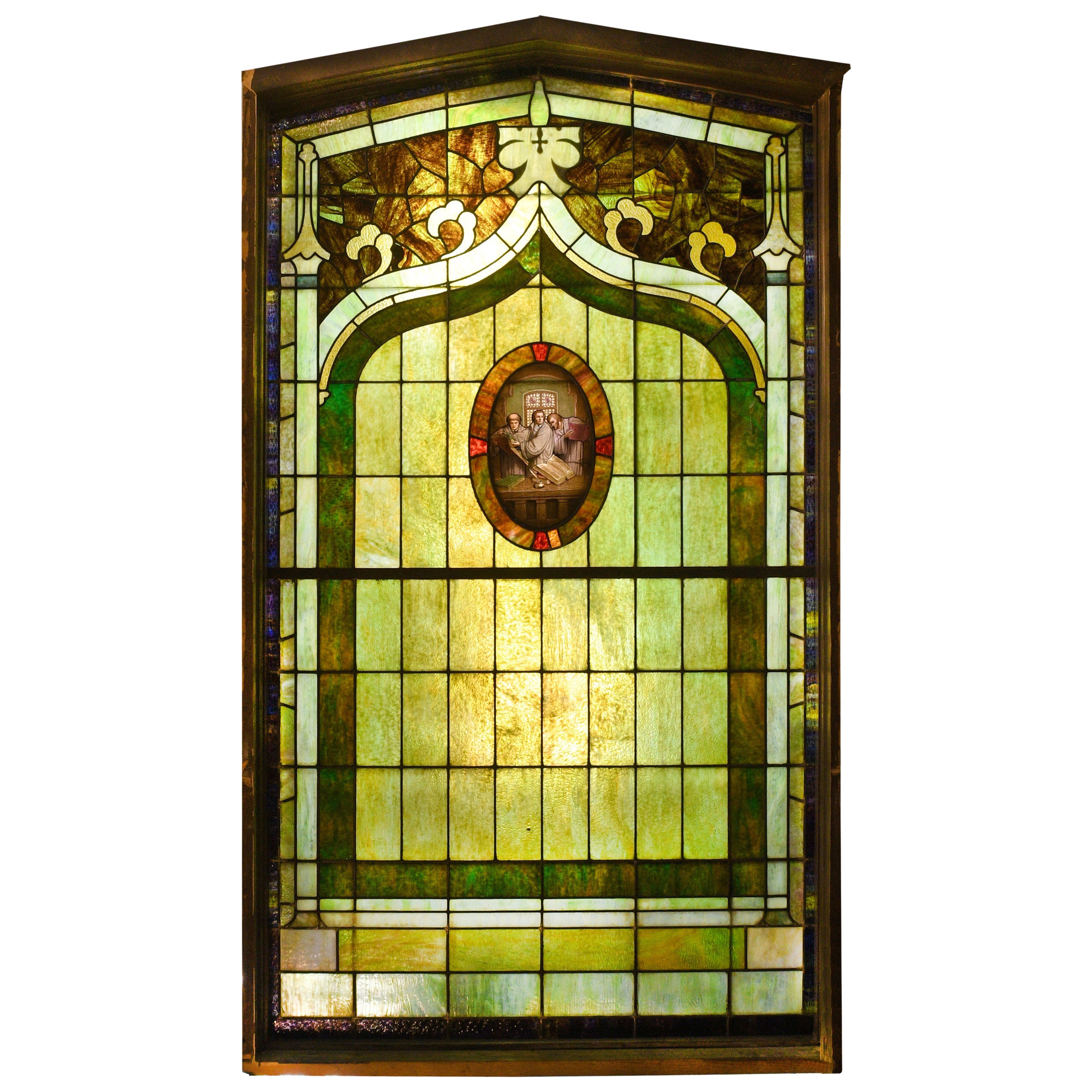 A Massive Belgian Neogothic Gray Painted Quatrefoil Window Frame at 1stDibs