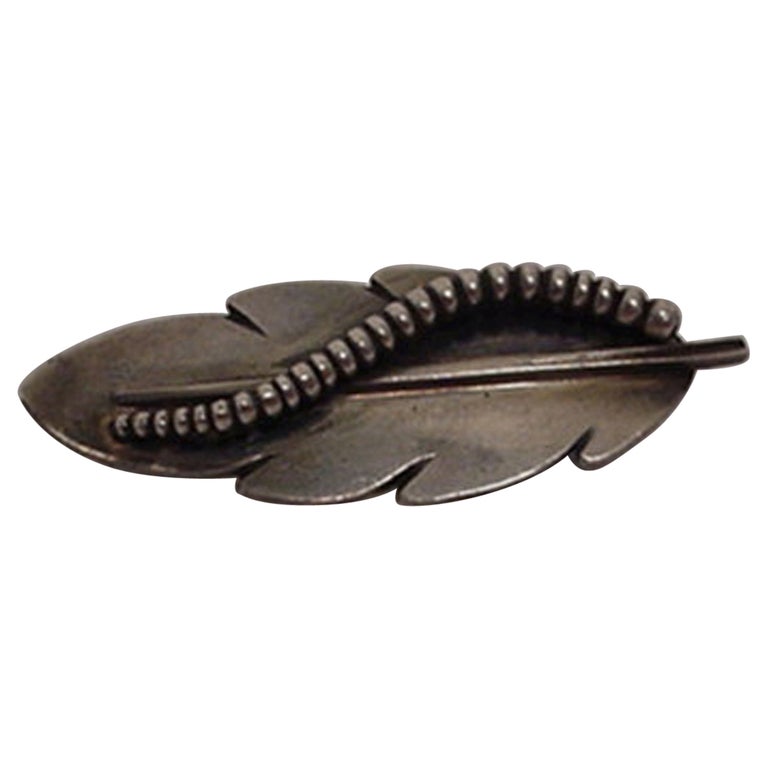 Silver Pin with Leaf and Worm by Erik Fleming For Sale at 1stDibs