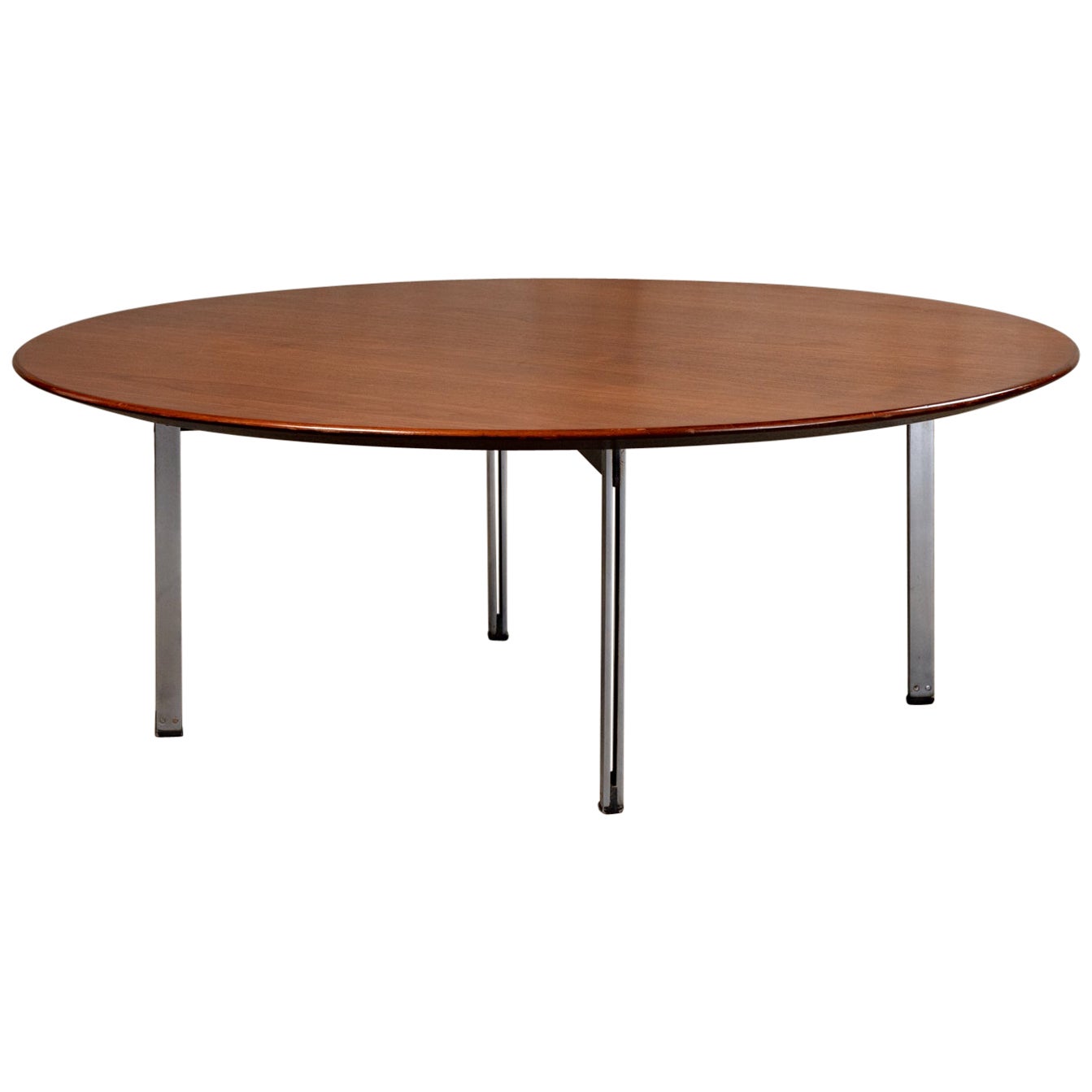Round Walnut and Black Lacquer Asian Low Profile Coffee Table at 1stDibs