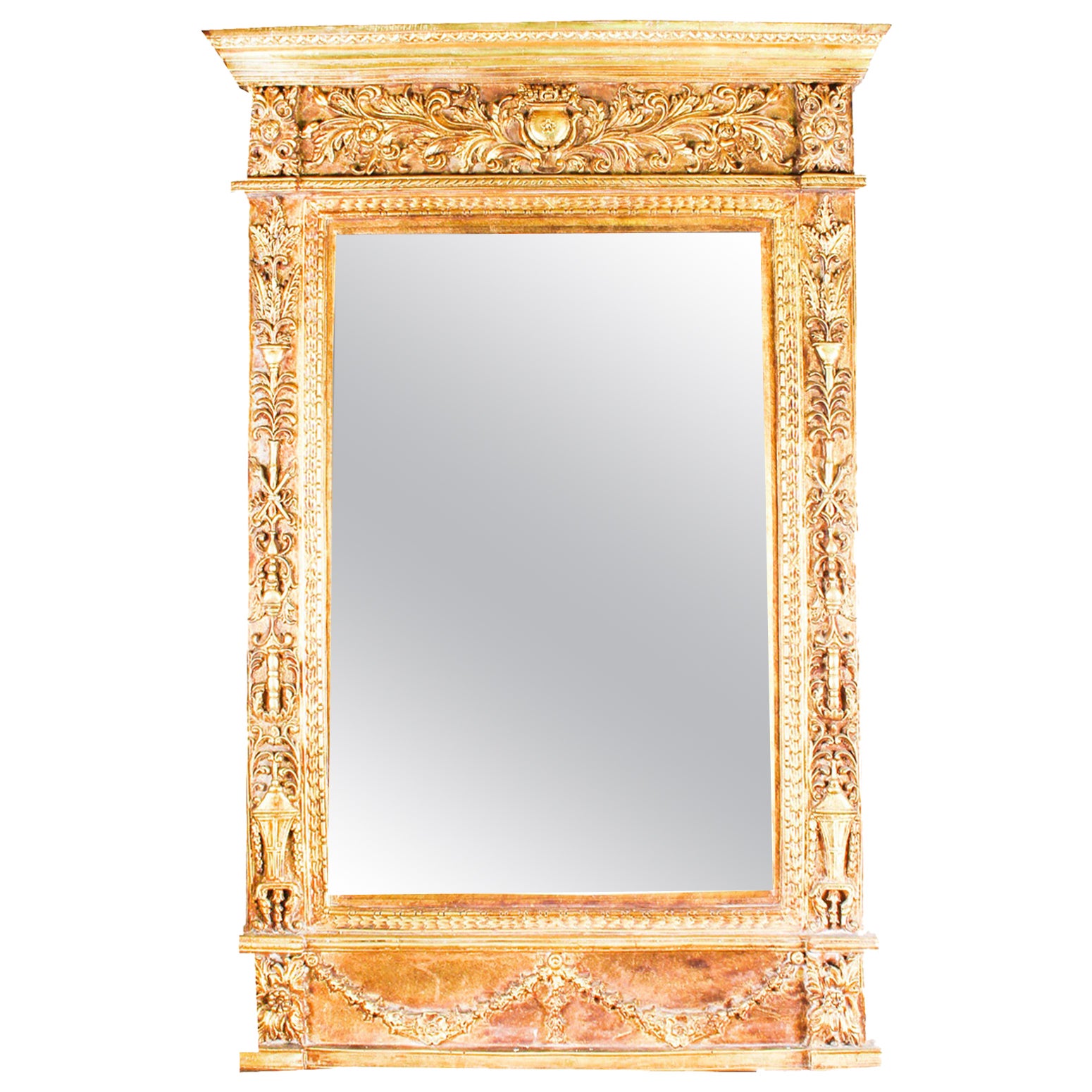 1900s European Rectangular Gold Gilded Ornate over Mantel Mirror For ...