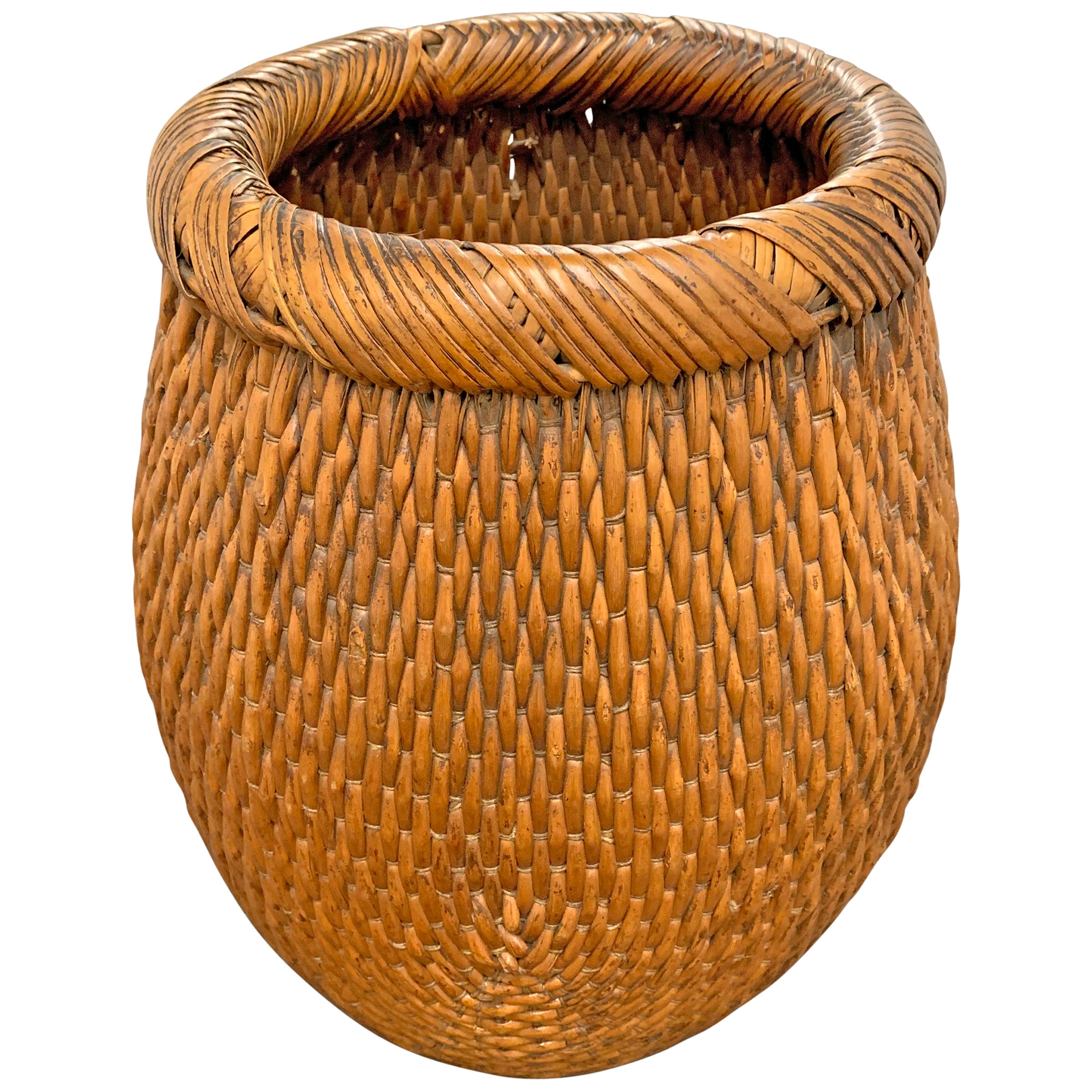 Mid-20th Century Chinese Woven Reed Basket For Sale at 1stDibs