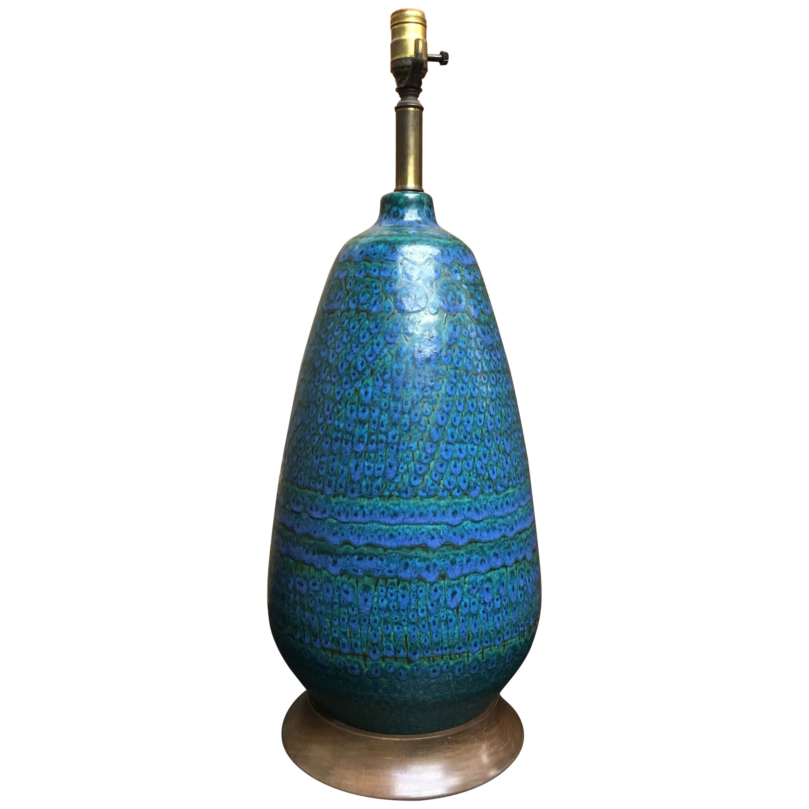 Pair of Midcentury Drip Glaze Ceramic Table Lamps For Sale at 1stDibs