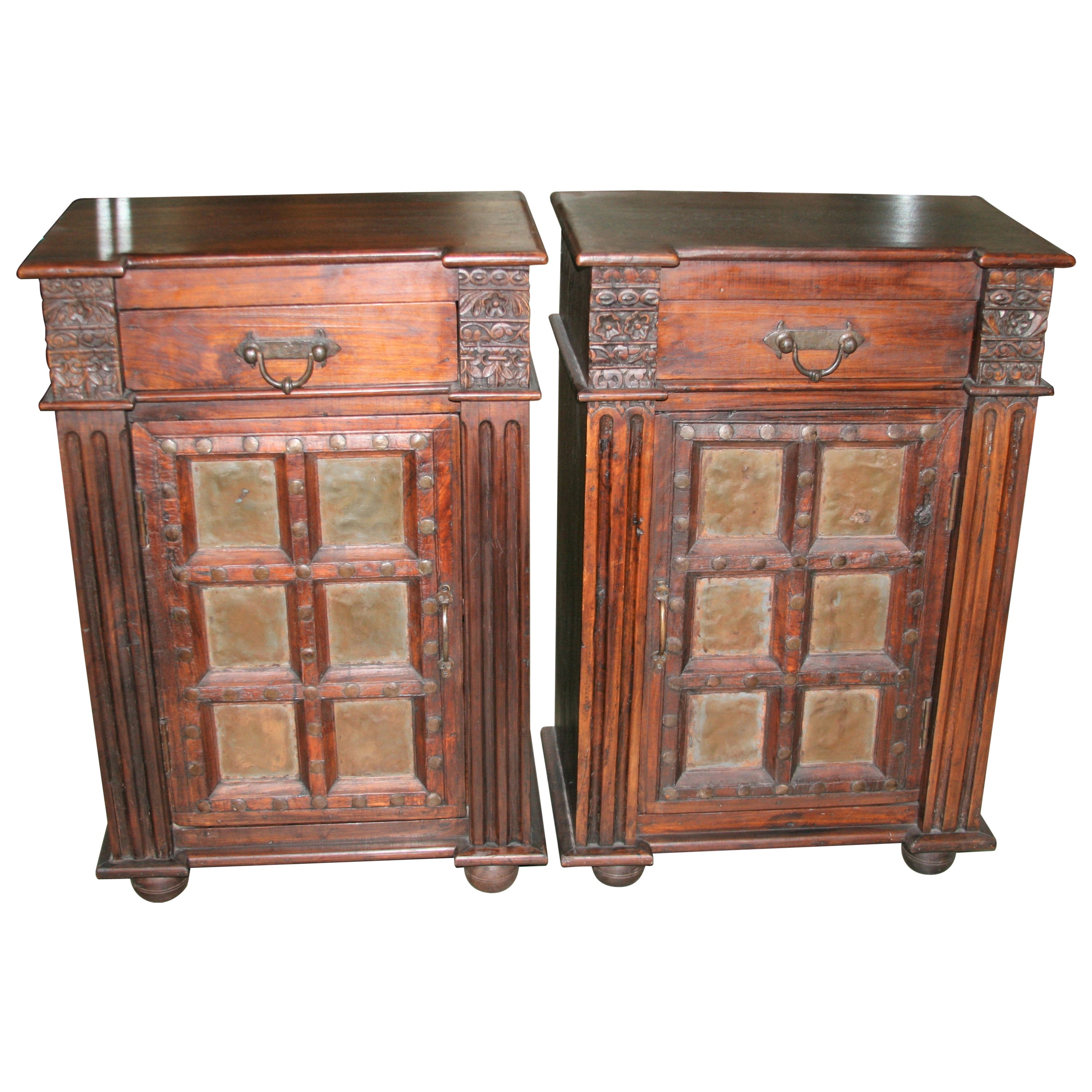 1930s Solid Teak Wood Custom Made British Colonial Nightstands at 1stDibs