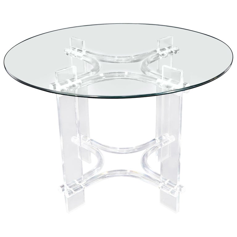 Round Glass Top Lucite Base Dining Dinette Table at 1stDibs