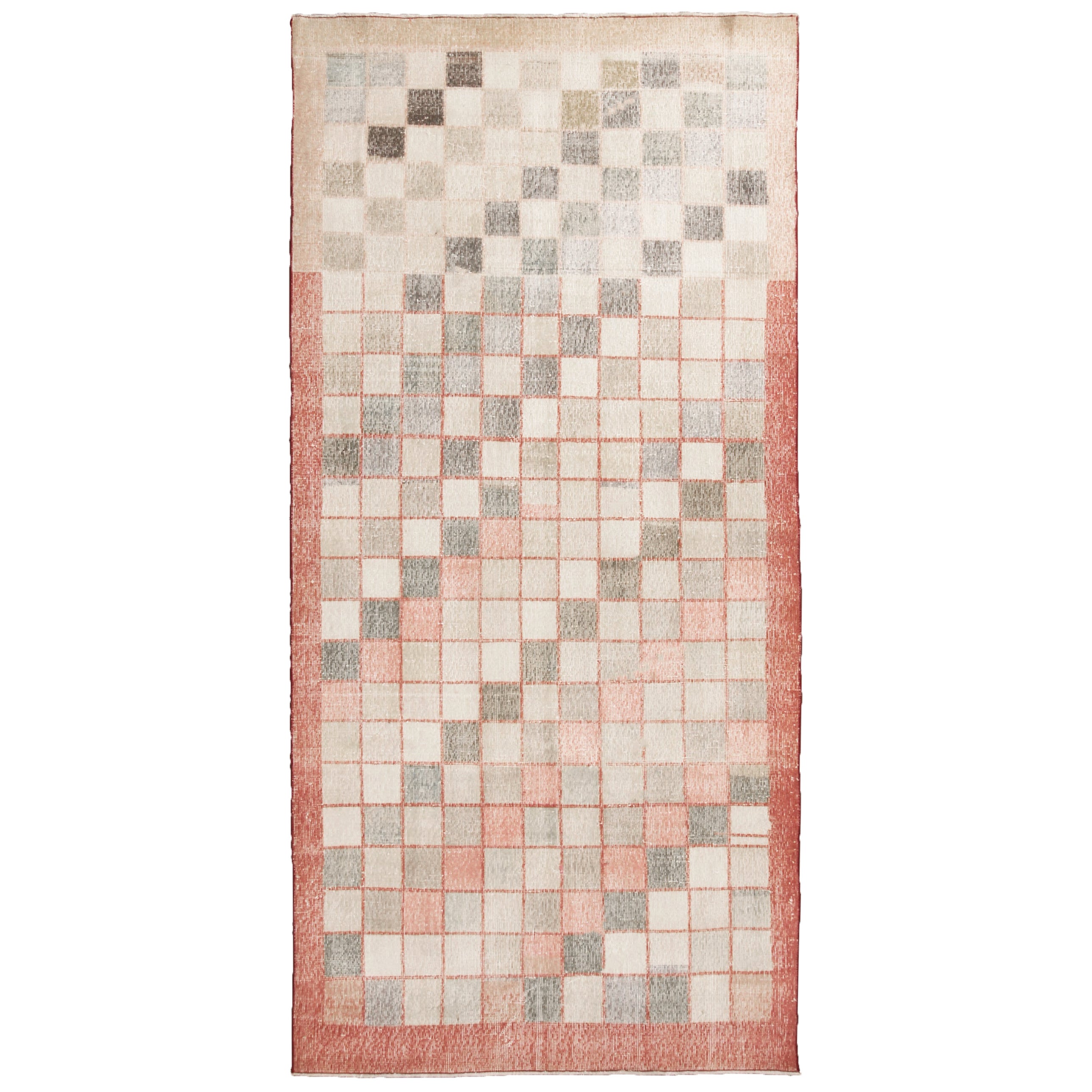Vintage Midcentury Peach Pink and Green Geometric Wool Rug For Sale at ...