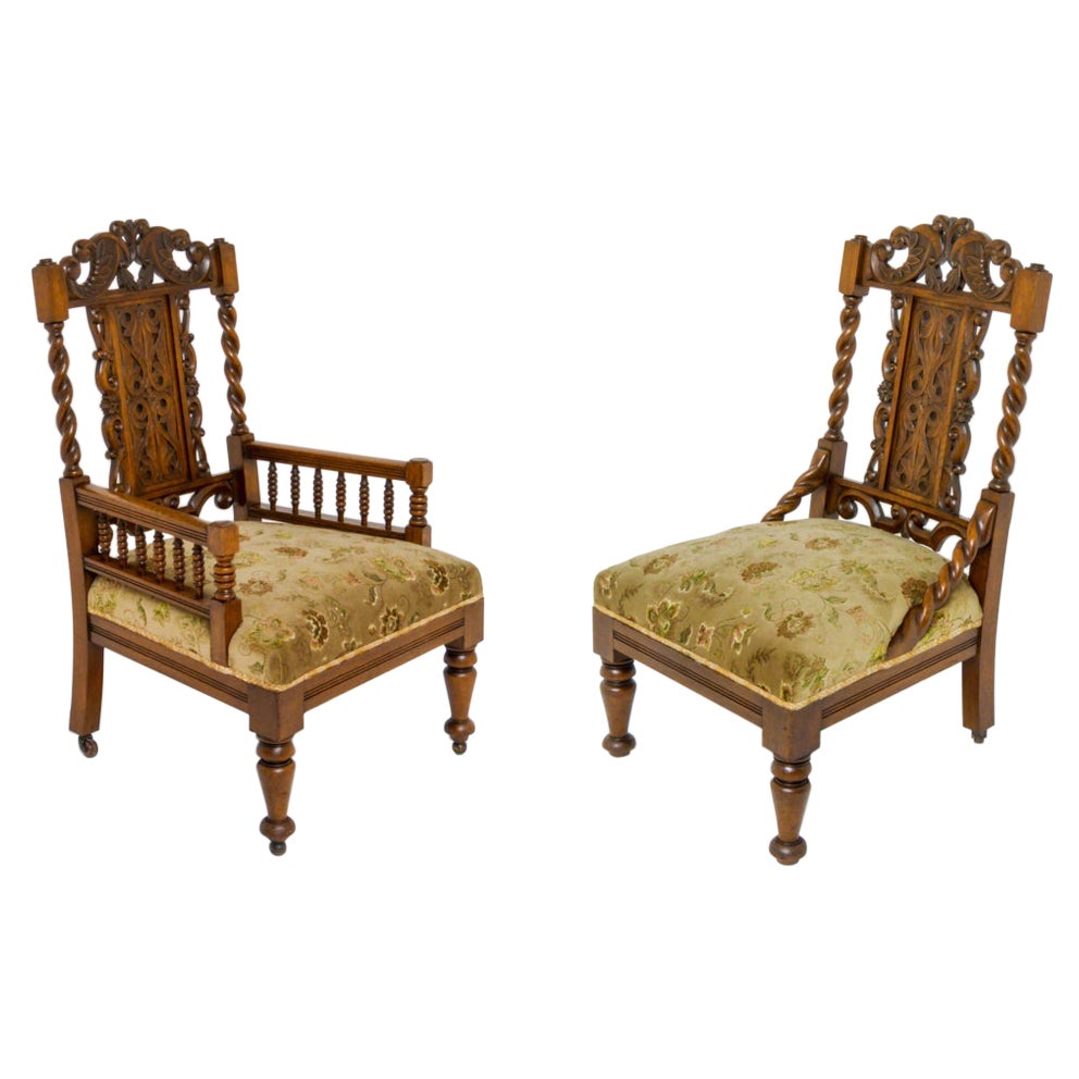 Pair of Vintage Victorian Parlor Set Ladies and Gentleman Chairs For ...