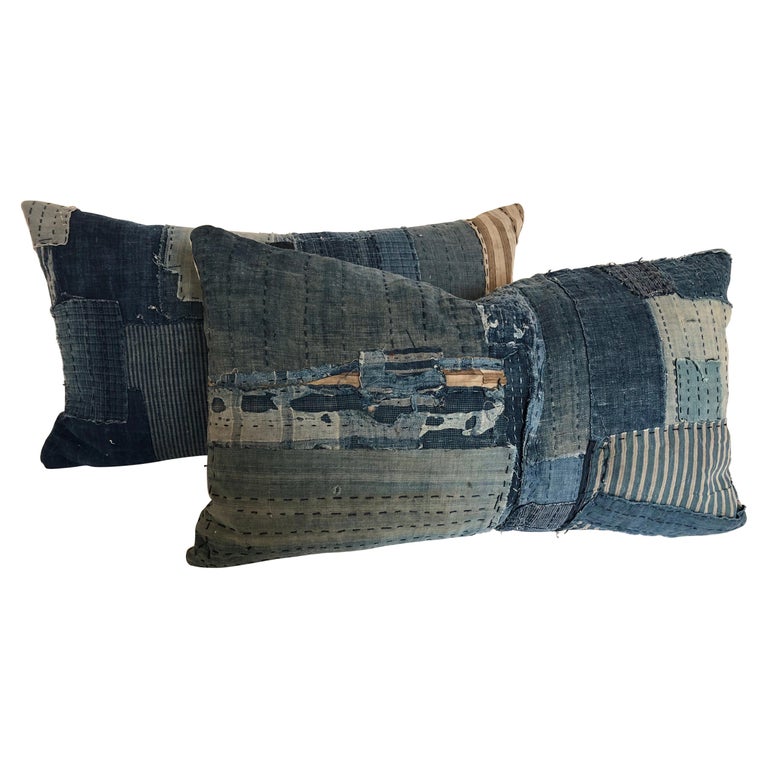 Custom Pair of Pillows Cut from a Vintage Japanese Indigo Boro Textile ...