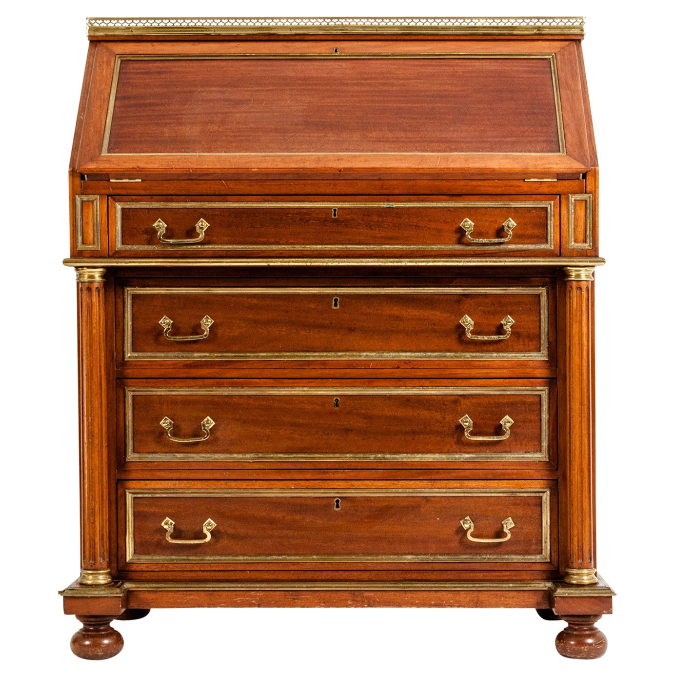 French 19th Century Louis Philippe Mahogany Drop Front Desk with Marble ...