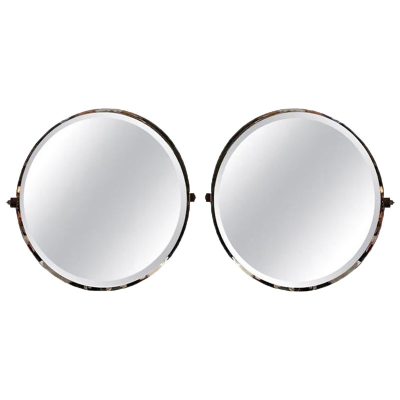 Pair of Custom Round Nickel Mirrors by Adesso Imports For Sale at 1stDibs