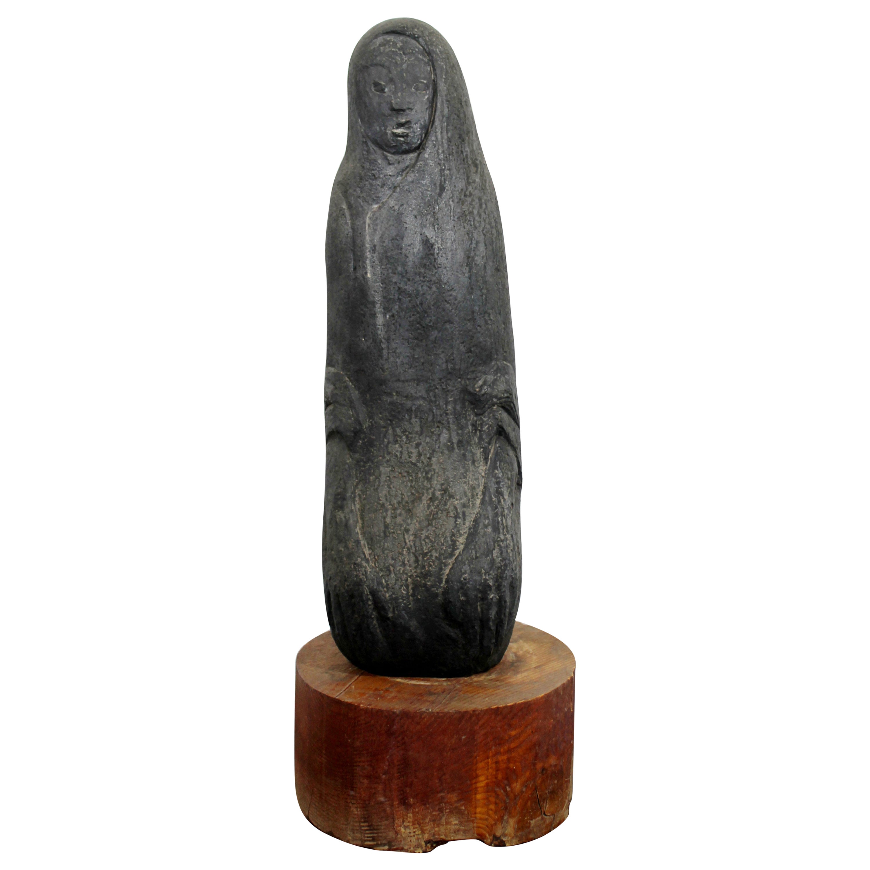 African Stone Table Sculpture on Mahogany Wood Base Signed Joe Mutasa ...