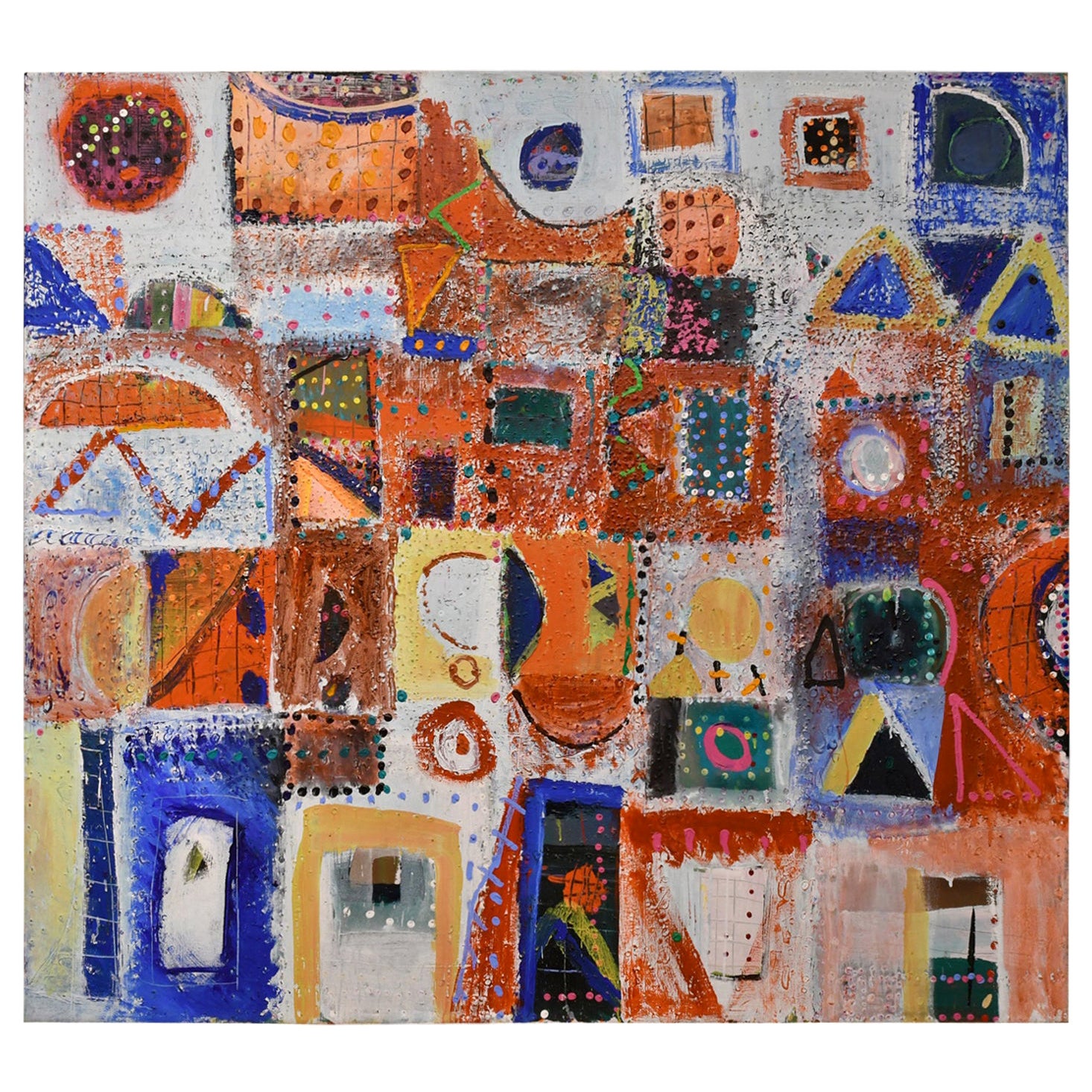 Large Vibrant Abstract Postmodern Painting by Phuc Phan, Dated 1986 For ...