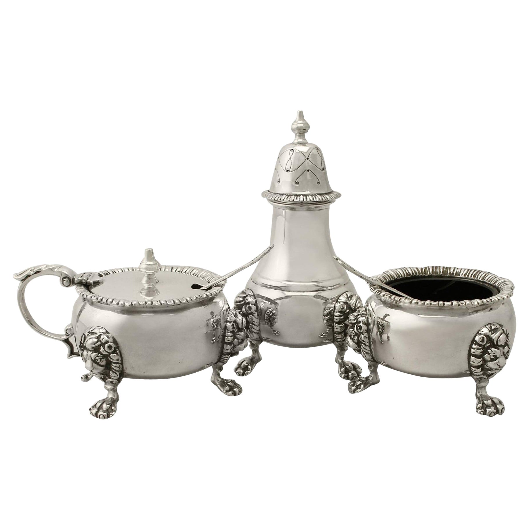 1819 Imposing French Sterling Silver Baccarat Crystal Bottles Condiment ...