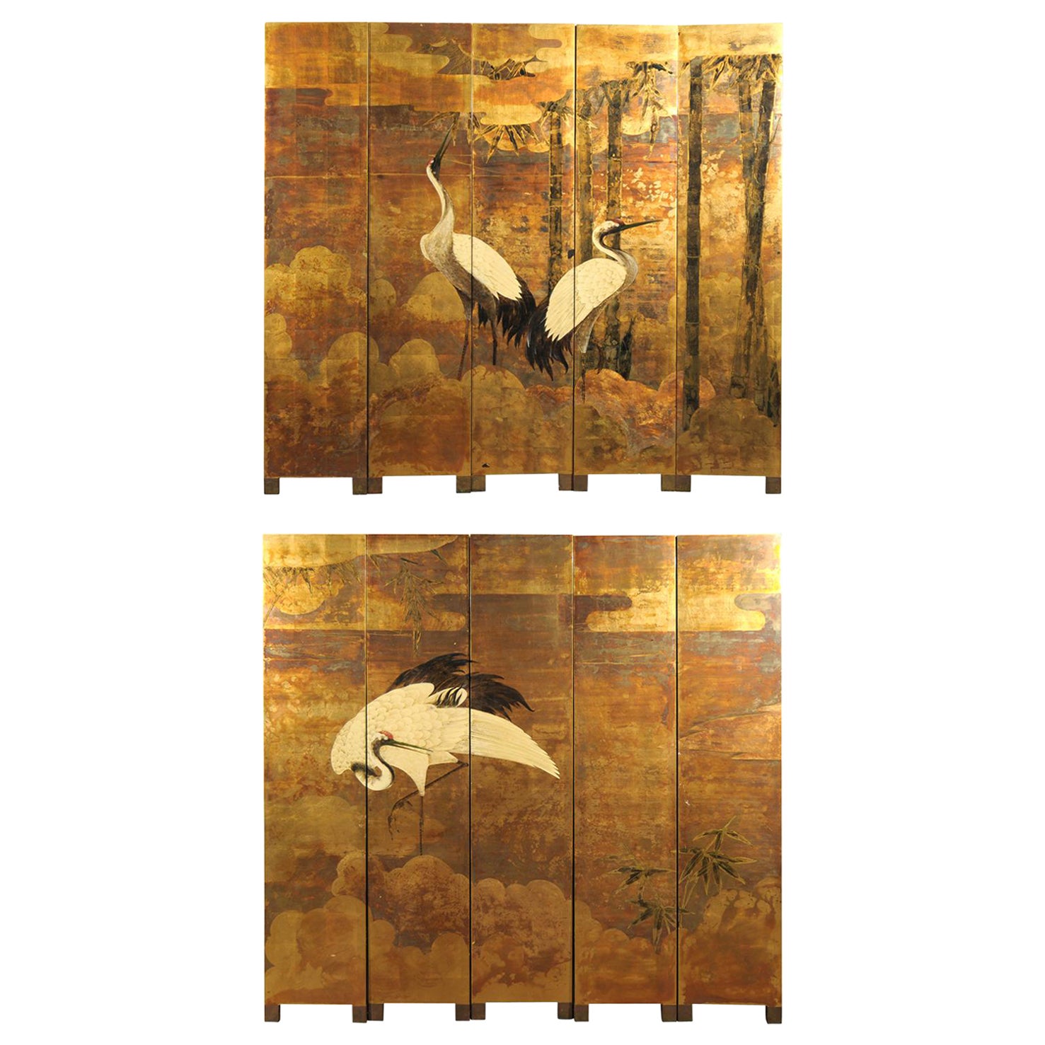 4 Panel Gold Leaf and Lacquer Relief at 1stDibs