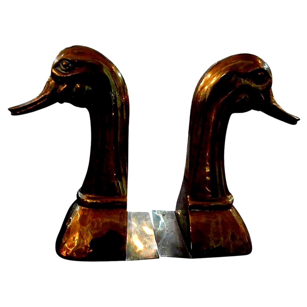 Mid-Century Modern Patinated Brass Duck Bookends at 1stDibs