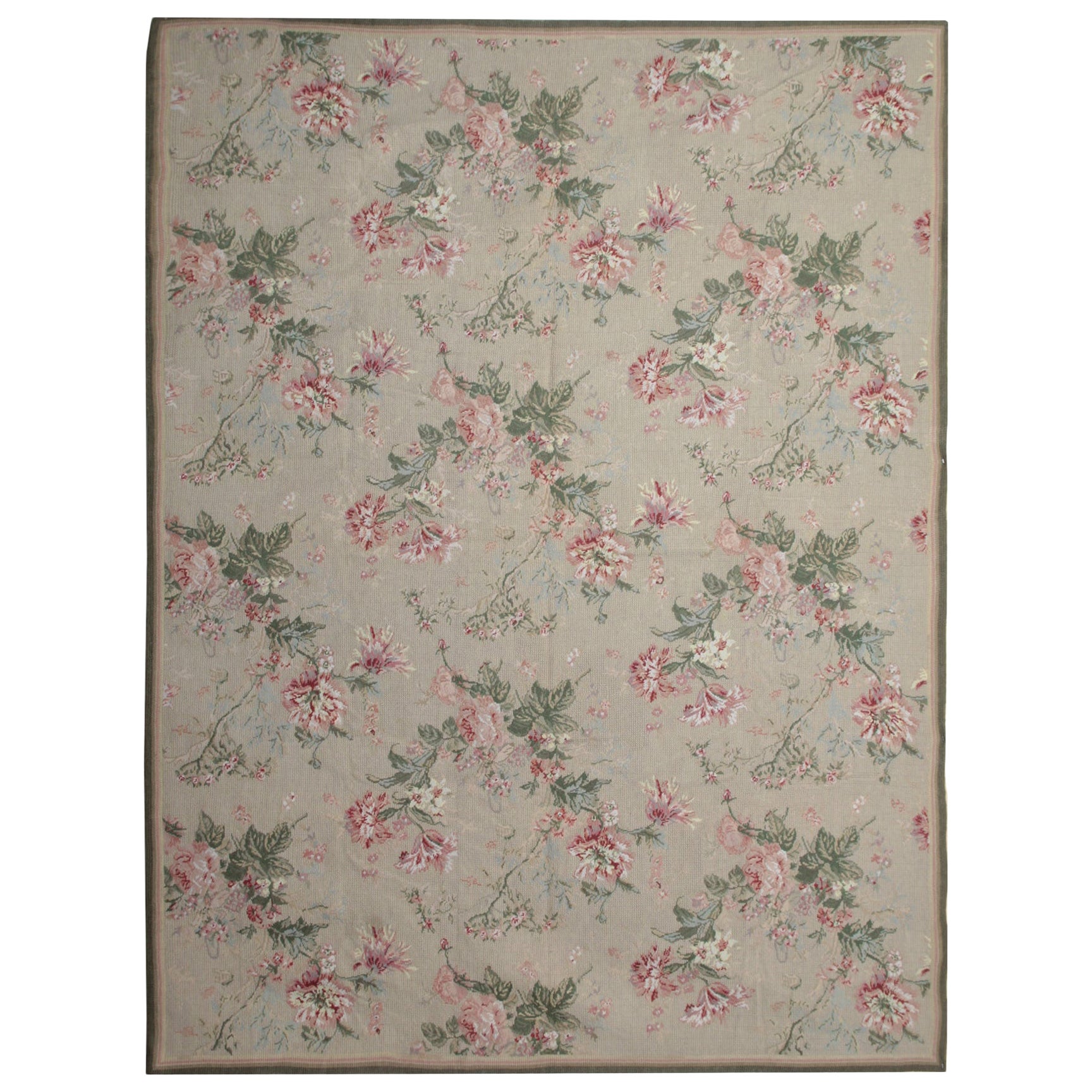 Vintage Large French Aubusson Needlepoint Wool Rug, Floral, circa 1950 ...