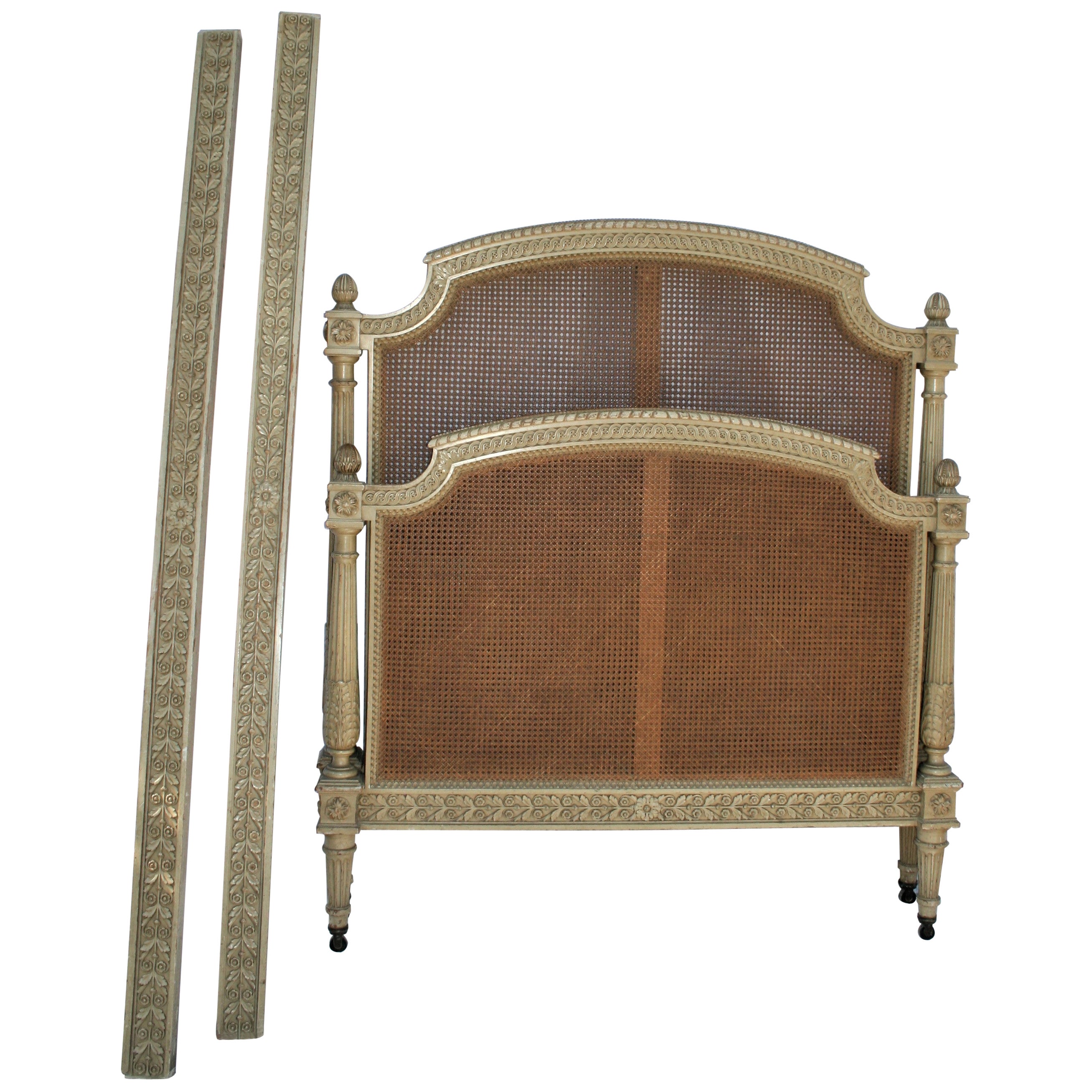 French Provincial Caned and Painted Double Bed Frame by John Widdicomb ...