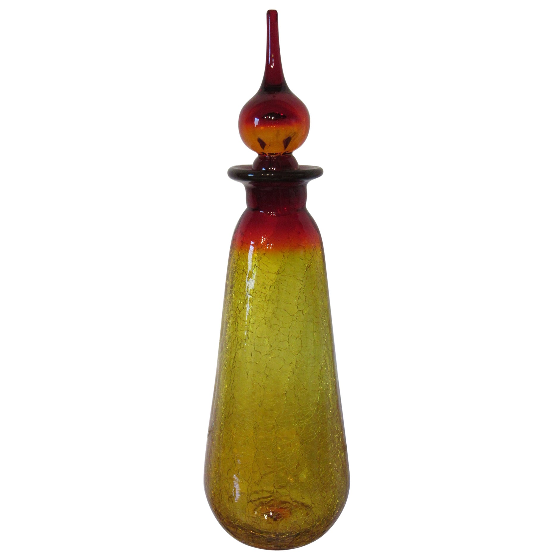 Mid-Century Modern Blenko Glass Decanter Vessel Stopper Joel Myers Red ...