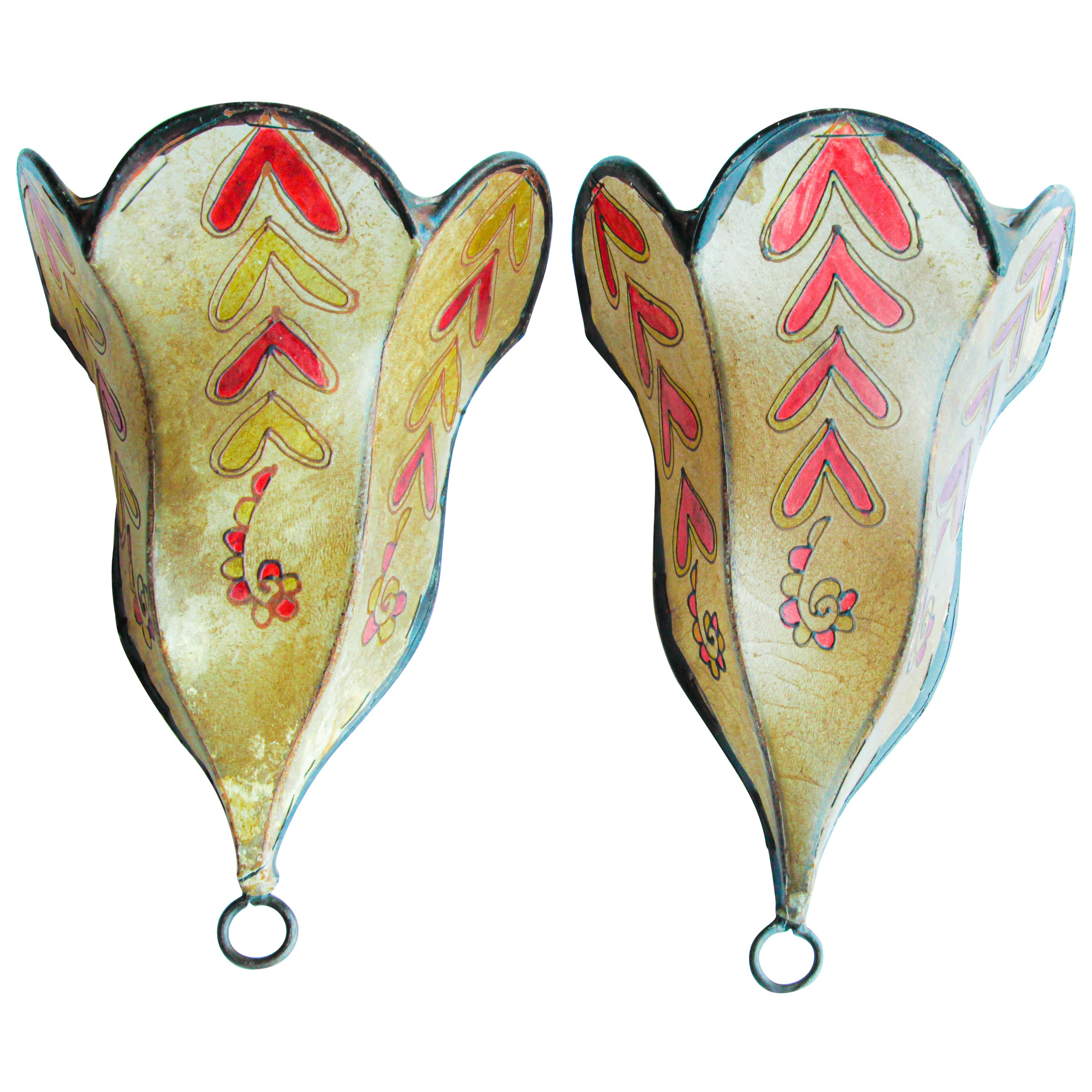 Pair of African Tribal Art Parchment Wall Shade Sconces in Safran and ...