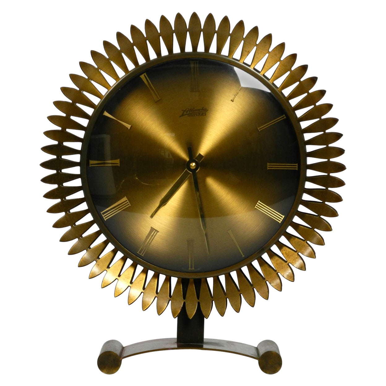Large Roxhall Brass Spike Sunburst Clock, circa 1960 at 1stDibs