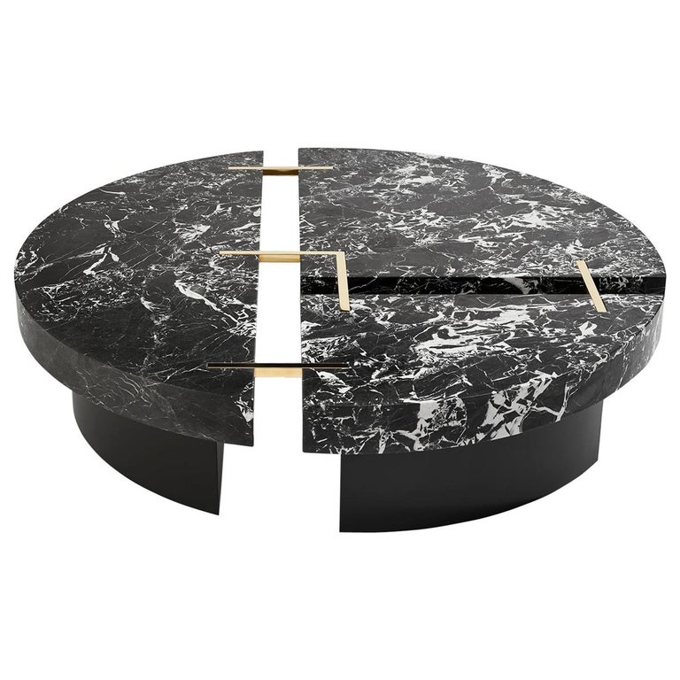 Round Marble Coffee Table Couture with Brass Details by Hervé Langlais ...